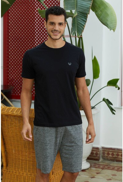 Eros 28070 O Yaka Altı Şort Erkek Pijama Takımı - Siyah