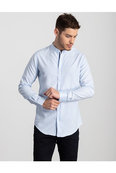 Tudors Slim Fit Hakim Yaka Açık Mavi Erkek Gömlek