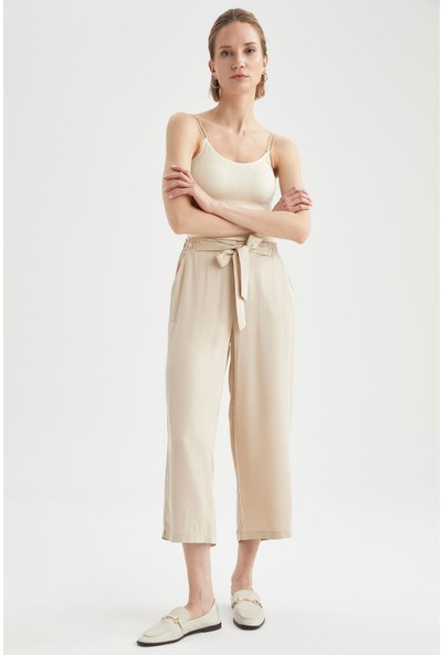 DeFacto Kuşaklı Geniş Paça Palazzo Crop Pantolon T0874AZ21SM