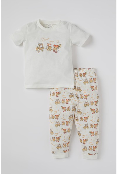 DeFacto Erkek Bebek Sevimli Hayvan Baskılı Pamuklu Pijama Takımı T9122A221SP