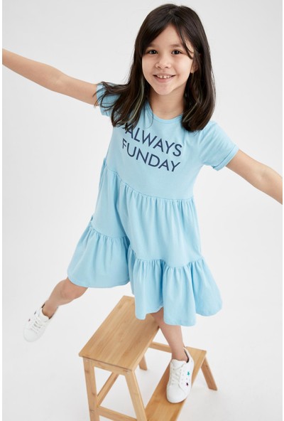 DeFacto Kız Çocuk Yazı Baskılı Kısa Kol Örme Elbise T4725A621SP