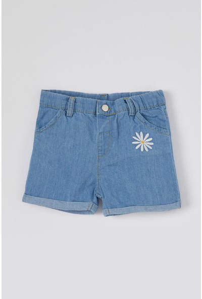 Defacto Kız Bebek Çiçek Nakışlı Pamuklu Jean Şort U6265A221SM