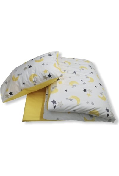 Bebek Özel Pamuk Bebek/Çocuk Yastık Çarşaf Yorgan Seti Sarı Hilal/düz Sarı