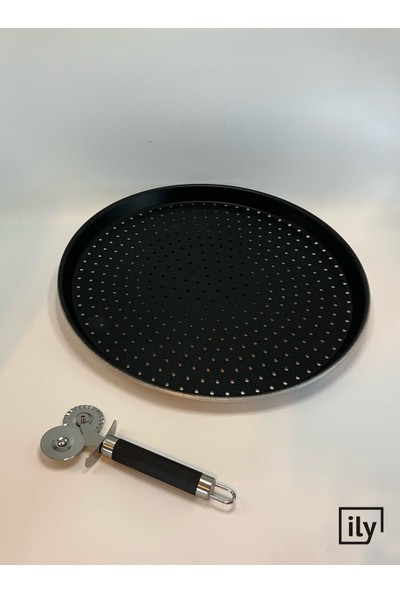 Ily Granit Delikli Pizza Tepsisi + Pizza Kesici Ily Granit Delikli Pizza Tepsisi + Pizza Kesici