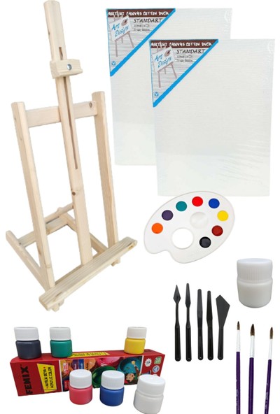 Fenix Fenix, Akrilik Boya Resim Başlangıç Seti, Masaüstü Büyük Şövale, 25 x 35 cm Tuval Fırça, Vernik, Palet, Spatula Fenix Fenix, Akrilik Boya Resim Başlangıç Seti, Masaüstü Büyük Şövale, 25 x 35 cm Tuval Fırça, Vernik, Palet, Spatula