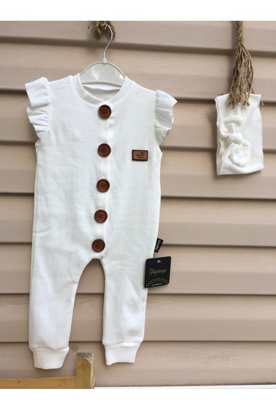 Bebedonat Kız Kısa Kol Bandanalı Pamuk Tulum