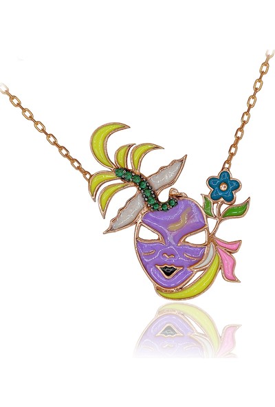 Takı Boom Yeşil Taşlı Renkli Mineli Çiçekli Maske Gümüş Kolye Takı Boom Yeşil Taşlı Renkli Mineli Çiçekli Maske Gümüş Kolye