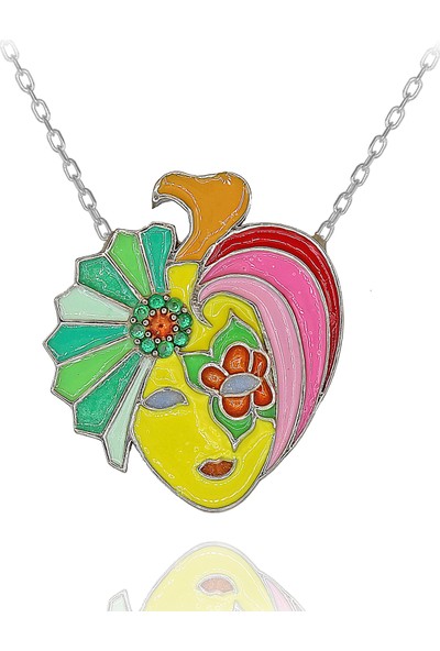 Takı Boom Yeşil Taşlı Renkli Mineli Gökkuşağı Maske Gümüş Kolye