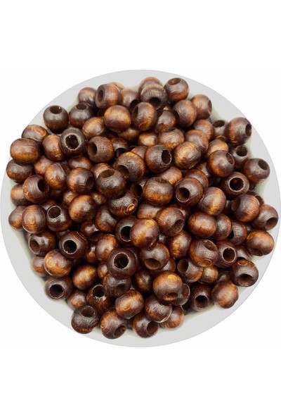 Hedef Bijuteri 10MM Kahverengi Ahşap,tahta Boncuk (100GR,~310 Adet Boncuk)