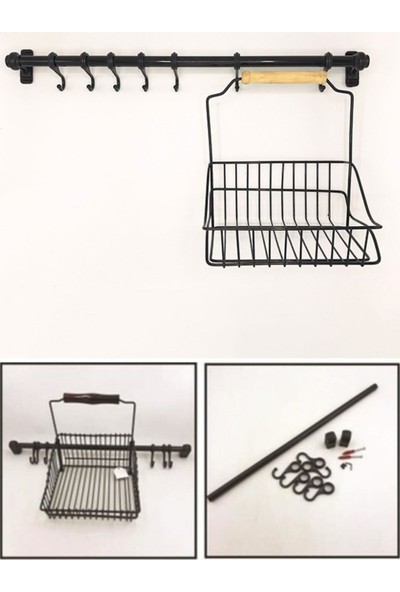 Sym Ferforje Sepet - Duvar Rayı Askılık Siyah Askı Mutfak Askısı Sepetli Askılık Sym Ferforje Sepet - Duvar Rayı Askılık Siyah Askı Mutfak Askısı Sepetli Askılık