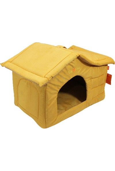 Lavista Çatılı Kedi ve Köpek Evi Sarı Kadife Iç Mekan