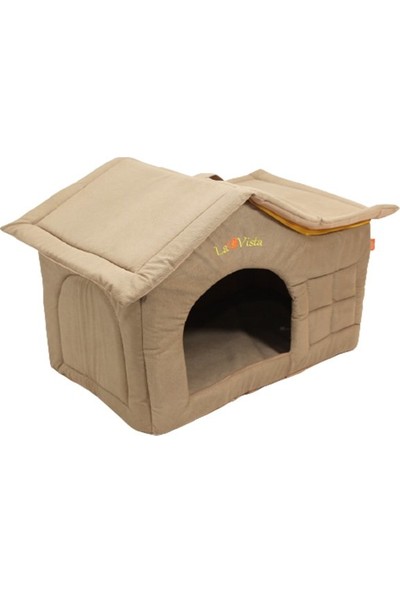 Lavista Çatılı Kedi ve Köpek Evi Sütlü Kahve Kadife Iç Mekan