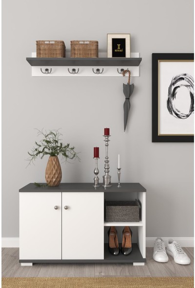 Remaks Royal Vestiyer Ayakkabılık Portmanto ve Duvar Askısı - antrasit / Beyaz