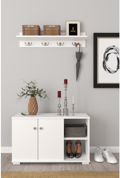 Remaks Royal Vestiyer Ayakkabılık Portmanto ve Duvar Askısı - Beyaz / Beyaz