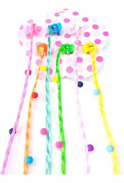 Krml Örgülü Saçlı, Boncuklu - Mini Mandallı Toka