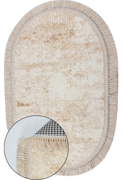 Nurteks Buket Saçaklı Paspas Oval Krem