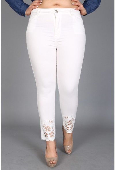 Rmg Lazer Kesim Pamuk Pantolon - Beyaz Rmg Lazer Kesim Pamuk Pantolon - Beyaz