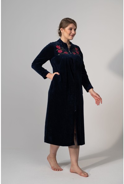 Hepisize Lacivert Cepli Kadife Sabahlık