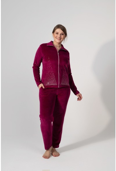 Hepisize Fuşya Taş Detaylı Kadife Takım