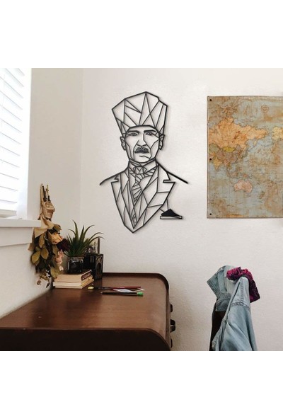 Krafmat Atatürk Geometrik Portre Ahşap Tablo 5mm Siyah Lazer Kesim Krafmat Atatürk Geometrik Portre Ahşap Tablo 5mm Siyah Lazer Kesim