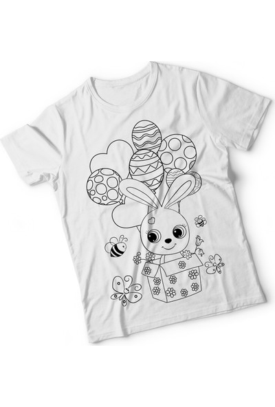 T-Moni Design Boyanabilir Sevimli Tavşan Desenli Kız Çocuk Tişörtü T-Moni Design Boyanabilir Sevimli Tavşan Desenli Kız Çocuk Tişörtü