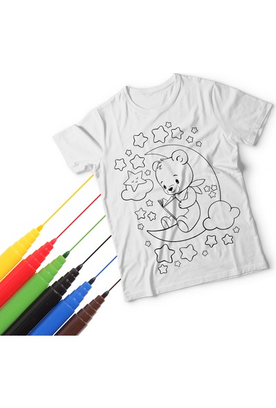 T-Moni Design Boyanabilir Ayıcık Desenli Kız Çocuk Tişörtü + Faber Castell 6'lı Keçeli Kalem Seti T-Moni Design Boyanabilir Ayıcık Desenli Kız Çocuk Tişörtü + Faber Castell 6'lı Keçeli Kalem Seti