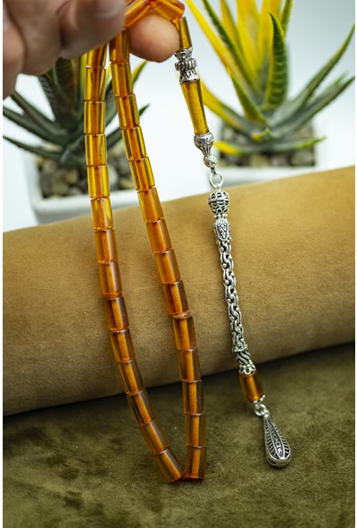 Onnumara Gümüşçülük 925 Ayar Gümüş Püsküllü Kesme Kesim Ateş Kehribar Tesbih Tx-10