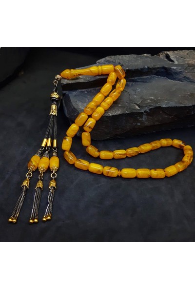 Ufuk Demir 925 Ayar Gümüş Püsküllü Sıkma Kehribar