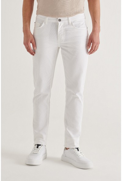AVVA Erkek Beyaz 5 Cepli Armürlü Slim Fit Pantolon A11Y3031