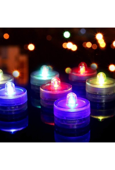 Eslem Dükkan Su Geçirmez Led Mum Dekoratif Mini Su Altı Aydınlatması 12'Li Set