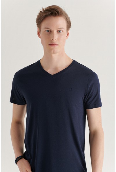 AVVA Erkek Lacivert Ultrasoft V Yaka Düz Modal T-Shirt A11B1173 AVVA Erkek Lacivert Ultrasoft V Yaka Düz Modal T-Shirt A11B1173
