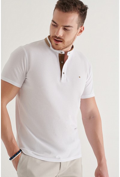 AVVA Erkek Beyaz Hakim Yaka Düz T-Shirt A11Y1024