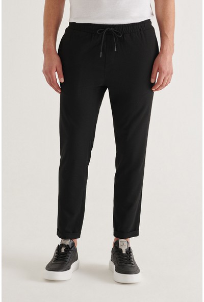 AVVA Erkek Siyah Yandan Cepli Beli Lastikli Kordonlu Düz Relaxed Fit Pantolon E003000 AVVA Erkek Siyah Yandan Cepli Beli Lastikli Kordonlu Düz Relaxed Fit Pantolon E003000