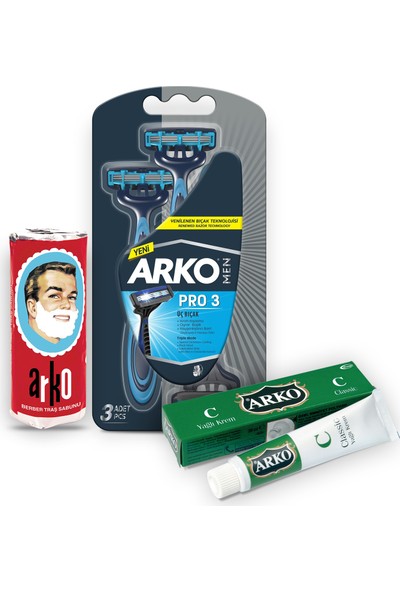 Arko Men Arko Tıraş Sabunu 75 gr ve Arko Men T3 3'lü Tıraş Bıçağı ve Arko Klasik 20CC Krem Arko Men Arko Tıraş Sabunu 75 gr ve Arko Men T3 3'lü Tıraş Bıçağı ve Arko Klasik 20CC Krem