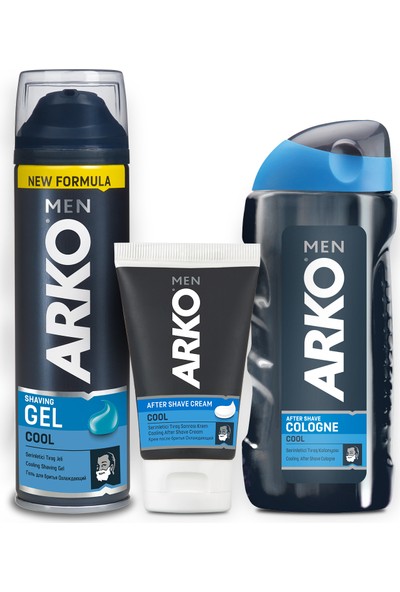 Arko Men Tıraş Jeli Cool 200 ml ve Tıraş Sonrası Krem 50 ml ve Tıraş Kolonyası Cool 250 ml Arko Men Tıraş Jeli Cool 200 ml ve Tıraş Sonrası Krem 50 ml ve Tıraş Kolonyası Cool 250 ml