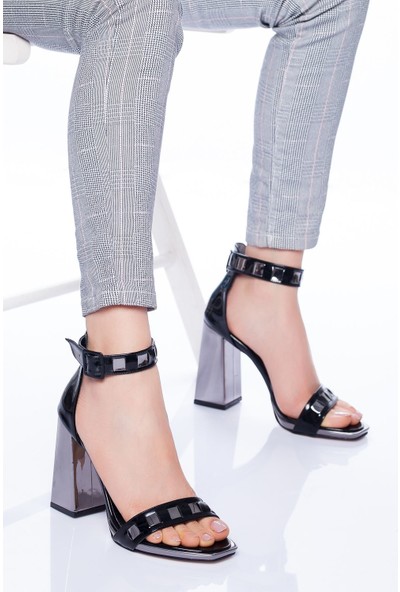 Ayakkabı Frekansı Simon Topuklu Ayakkabı Siyah Rugan