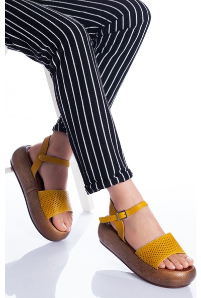 Ayakkabı Frekansı Loren Deri Sandalet Sarı