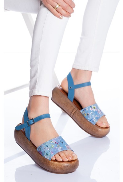 Ayakkabı Frekansı Lizy Deri Sandalet Mavi