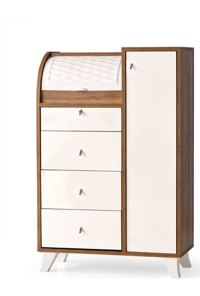 Ahşap Bombeli Dolaplı Çekmeceli Desensiz Mutfak Kiler Dolabı Büyük Ekmeklik