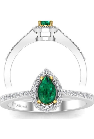 Silvanit Pırlanta 0,50 Karat Pırlantalı Damla Zümrüt Yüzük