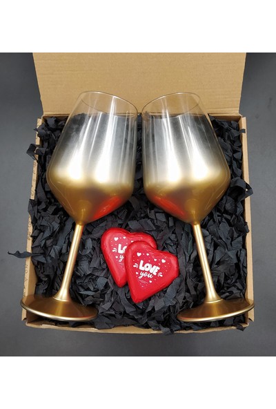 VegaGiftShop 2'li Şarap Kadehi & 2'li Kalp Çikolata Set
