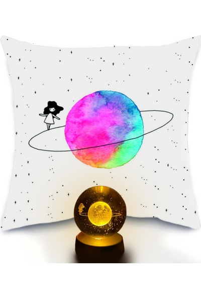 VegaGiftShop Satürn Kız Işıklı 3D Küre & Satürn Kız Yastık VegaGiftShop Satürn Kız Işıklı 3D Küre & Satürn Kız Yastık