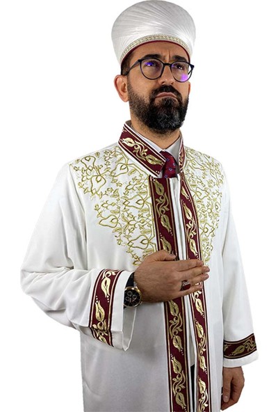 Icma Tam Nakışlı Bordo Şeritli Imam Cübbe Çıtçıtlı Bej - 1(S) Icma Tam Nakışlı Bordo Şeritli Imam Cübbe Çıtçıtlı Bej - 1(S)