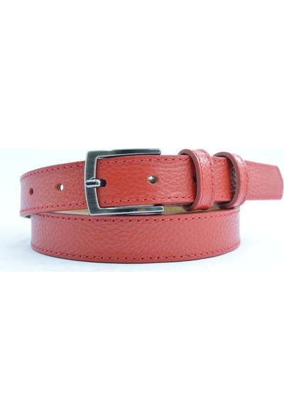 Trend Deri Deri Kırmızı Gümüş Tokalı Bayan Kemer 2 cm Trend Deri Deri Kırmızı Gümüş Tokalı Bayan Kemer 2 cm