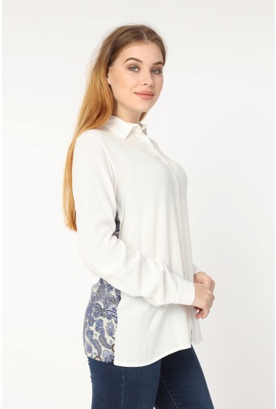 Moda Minerva Ekru Renk Arkası Desenli Gömlek 1Y5402MD