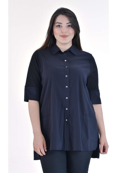 Moda Minerva Lacivert Cepli Büyük Beden Gömlek 1K5411BD Moda Minerva Lacivert Cepli Büyük Beden Gömlek 1K5411BD