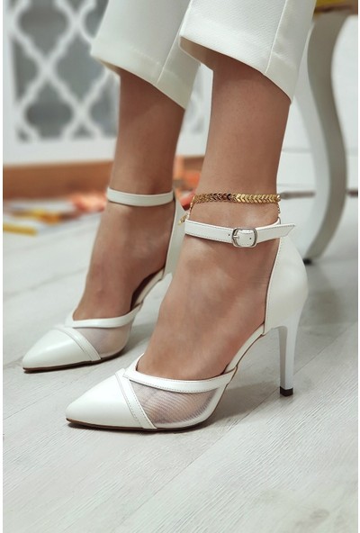Erkan Saçmacı Kadın Beyaz Fileli Stiletto Ayakkabı