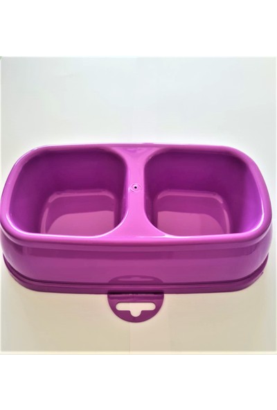 Burdabuldu Kedi Köpek Iki Bölmeli Mama Su Kabı Mor