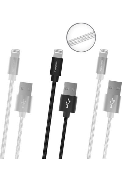 Polosmart PSM90 3'lü Lightning Şarj Kablosu Seti 1m Siyah- Beyaz - Gri Polosmart PSM90 3'lü Lightning Şarj Kablosu Seti 1m Siyah- Beyaz - Gri