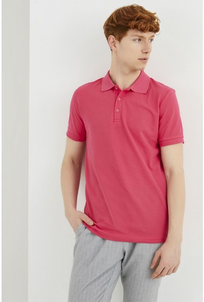Z Giyim Erkek Pembe Pamuklu Düğmeli Polo Yaka Tişört
